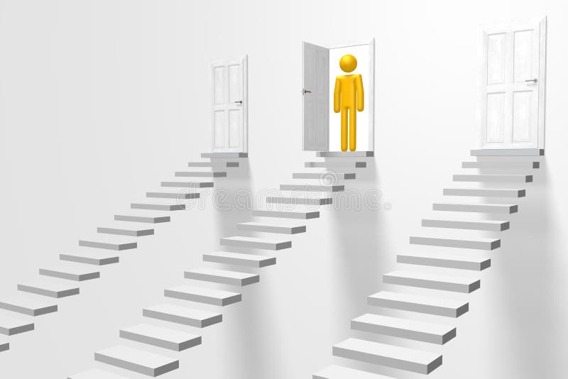 3D Cartoon Character, Steps, Doors Stock Illustration - Illustration of ...