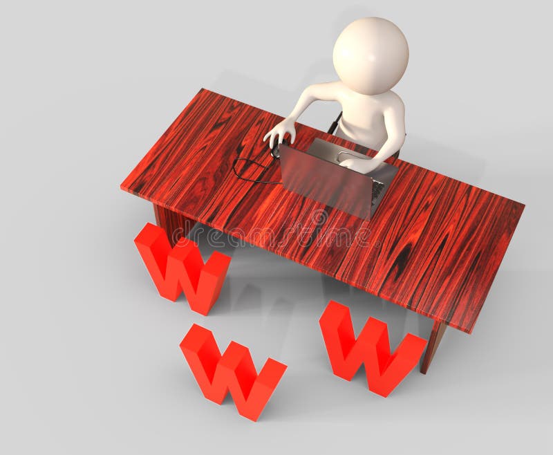 3d Cartoon Character Using Laptop Computer Stock Illustration ...