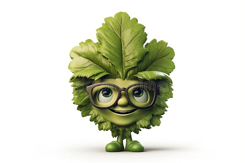 3D Cartoon Character: Wise Kale Leaf with Glasses on Transparent ...