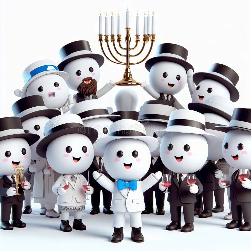 3D Cartoon Characters Celebrating Hanukkah Stock Illustration ...