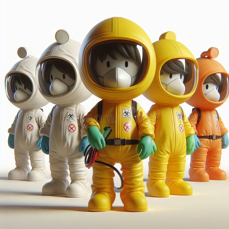 3D Cartoon Characters in Hazmat Suits Stock Illustration - Illustration ...