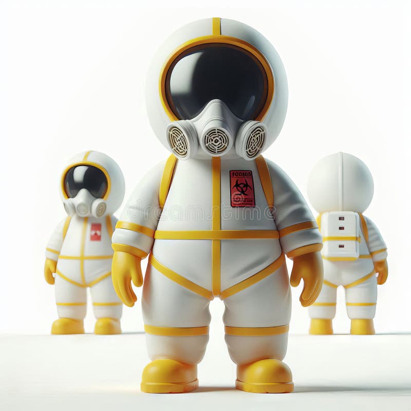 3D Cartoon Characters in Hazmat Suits Stock Illustration - Illustration ...