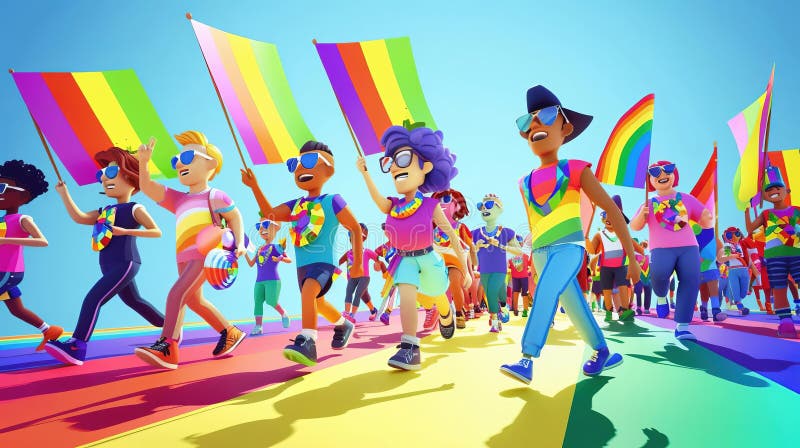 17 3D Cartoon Characters Marching in an LGBTQ Pride Parade Stock ...