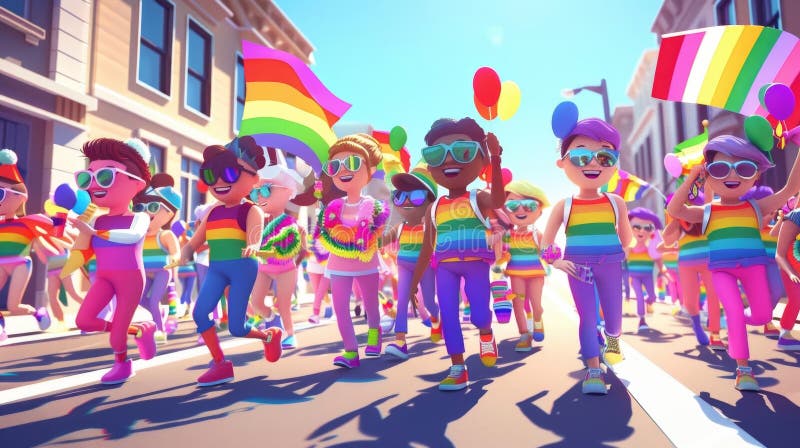17 3D Cartoon Characters Marching in an LGBTQ Pride Parade Stock ...