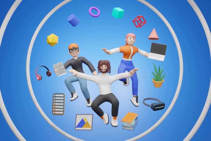 3D-Cartoon-Charakter Eine Gruppe Von Freunden, Die in Teamwork Springen ...