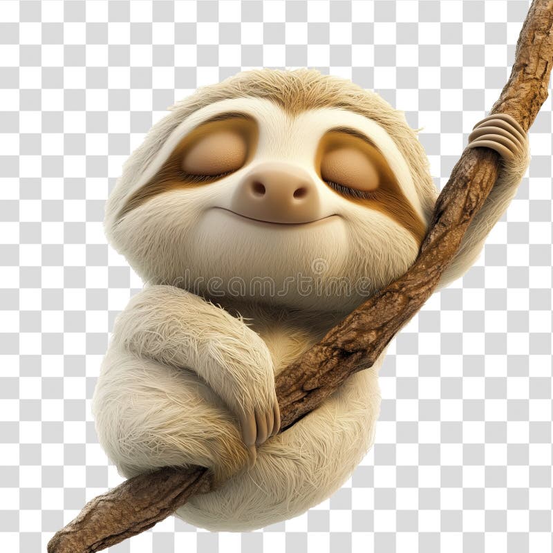 A 3d Cartoon Colored Sloth is Sleeping on the Branch of a Tree on ...