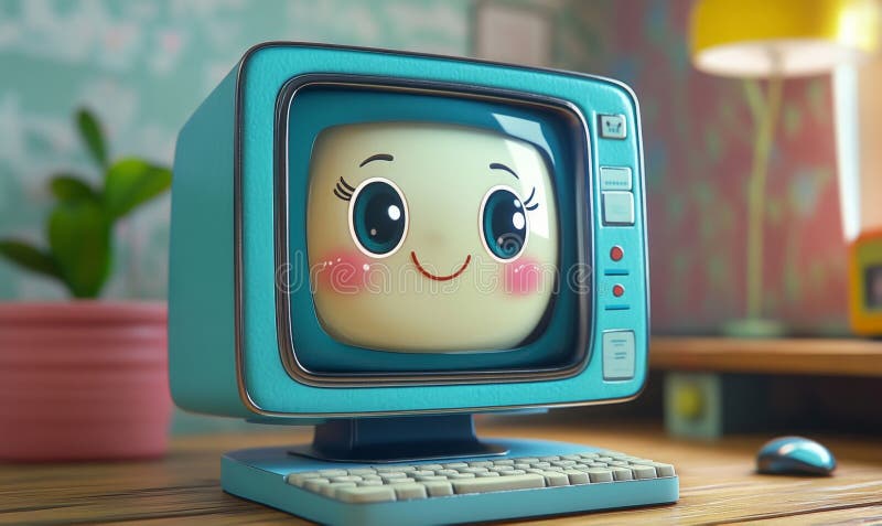 3D Cartoon Computer Monitor with a Cute, Smiling Face on the Screen ...