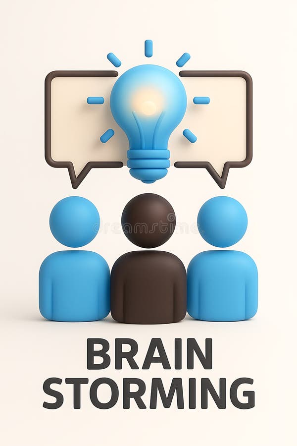3d Cartoon Concept of Brainstorming with Lightbulb and People ...