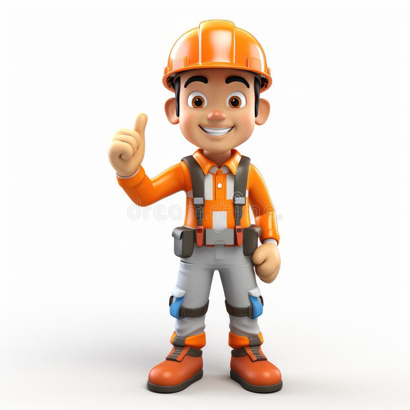 3d Cartoon Construction Worker Character Stock Image - Image of ...