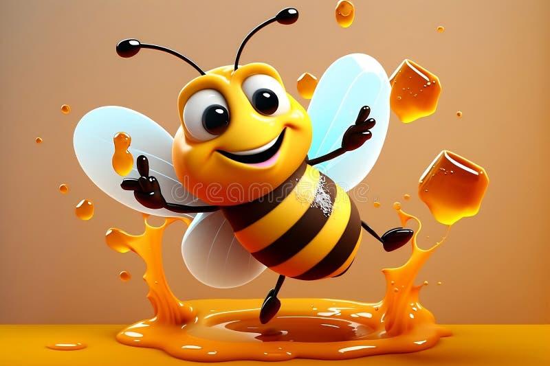 3d Cartoon Cute Smiling Fat Bee Dancing in Honey. Generative AI Stock ...