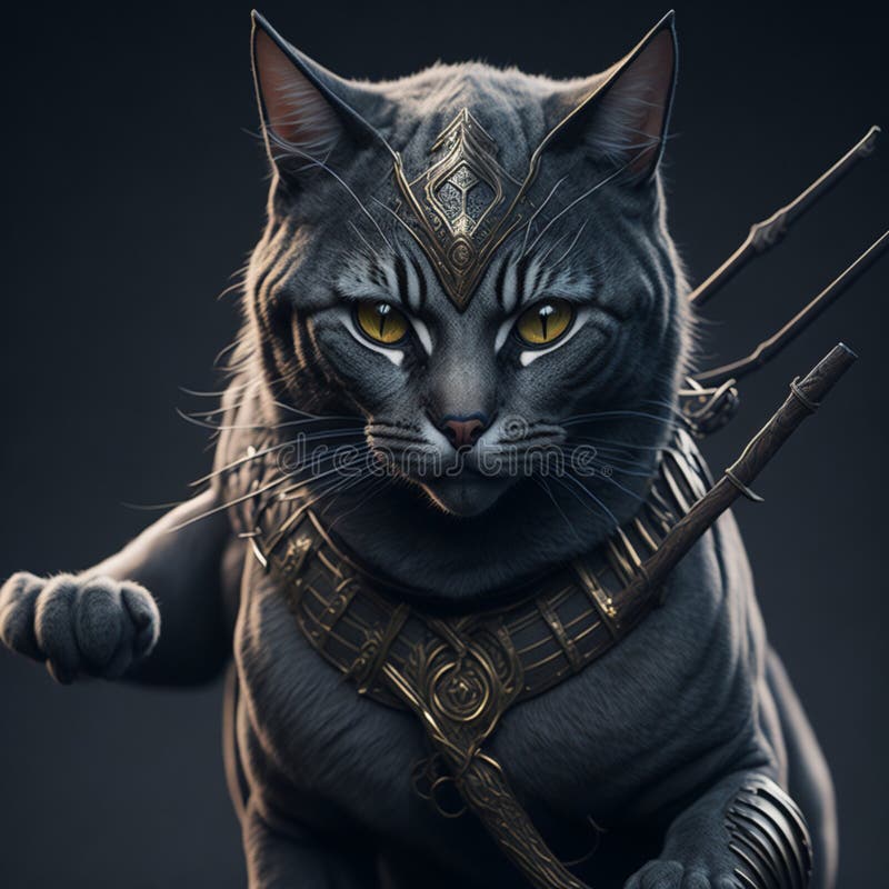 3D Cartoon Dashing Cat Knight in Armor AI Computer Generated Image ...