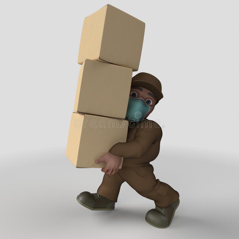 3D Cartoon Delivery Driver stock illustration. Illustration of carry ...