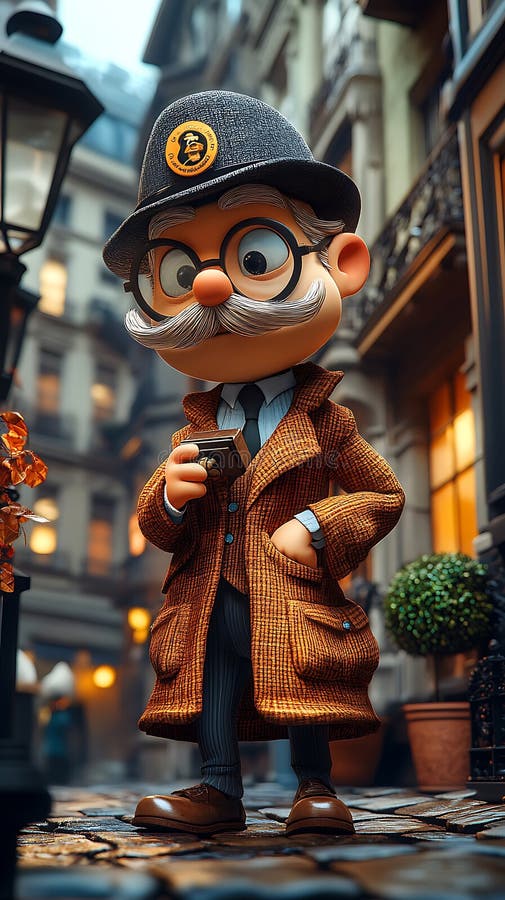 3D Cartoon Detective Solving a Case, Intrigued Stock Illustration ...