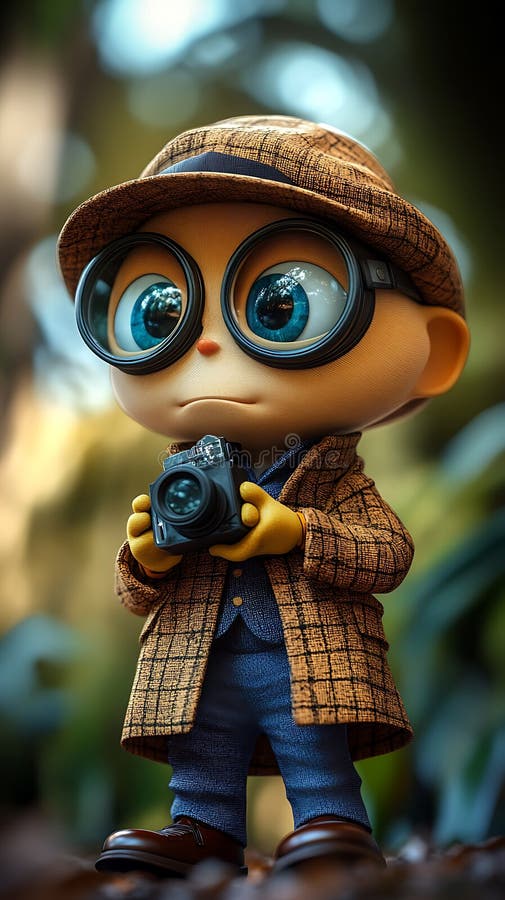 3D Cartoon Detective Solving a Case, Intrigued Stock Illustration ...