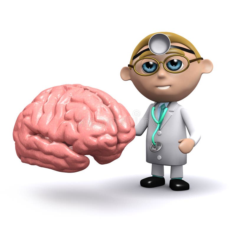3d Cartoon Health and Safety Inspector Character Holds a Human Brain ...