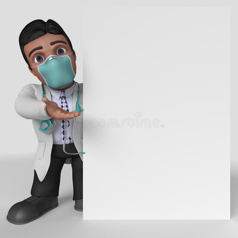 3D Cartoon Doctor Character in Face Mask Stock Illustration ...