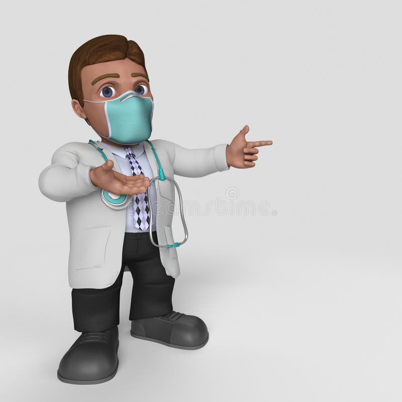 3D Cartoon Doctor Character in Face Mask Stock Illustration ...