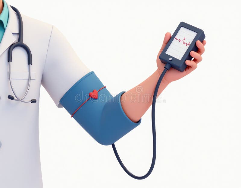 3D Cartoon Doctor Checking Heart Rate with Digital Device Stock ...