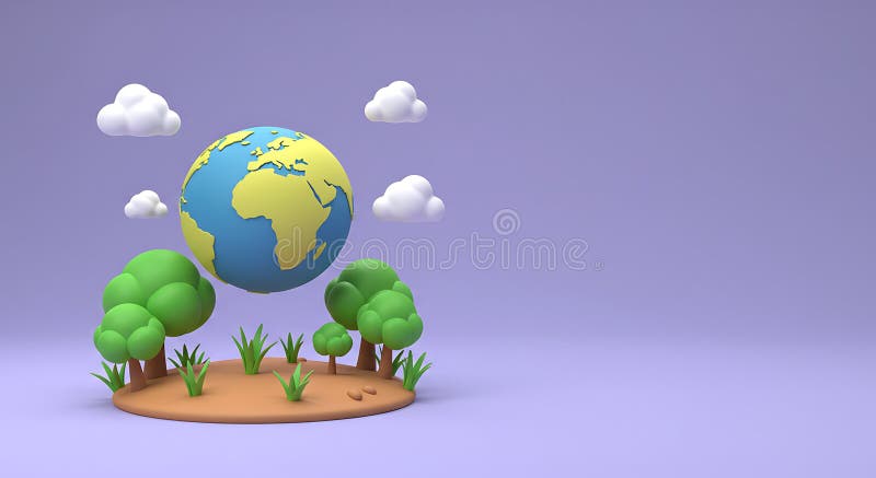 3d Cartoon Earth with Trees and Clouds Environmental Concept Stock ...