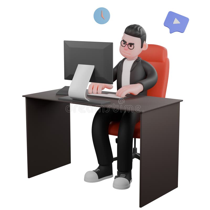 A Male Editor is Sitting at His Desk with Both Hands Operating a ...