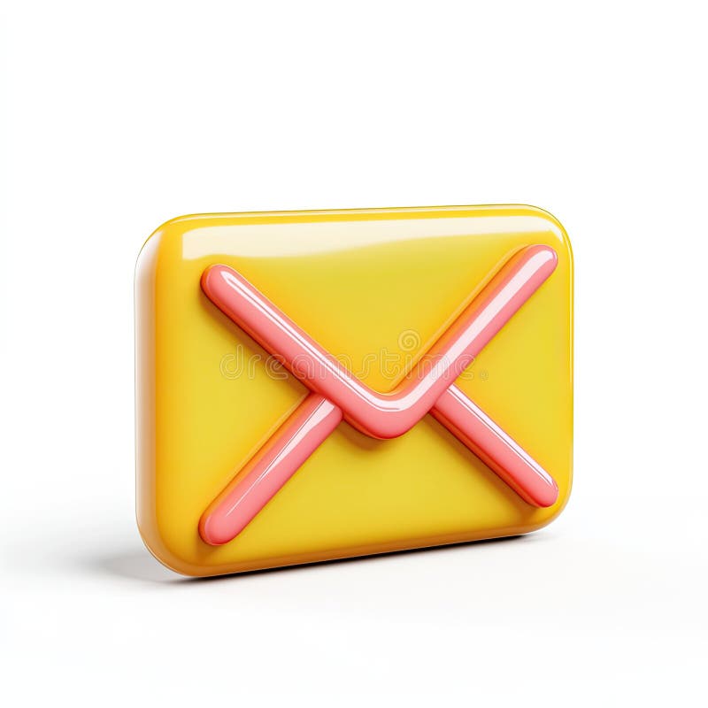 A 3D Cartoon Email Icon with Yellow Envelope and Pink Cross Design ...