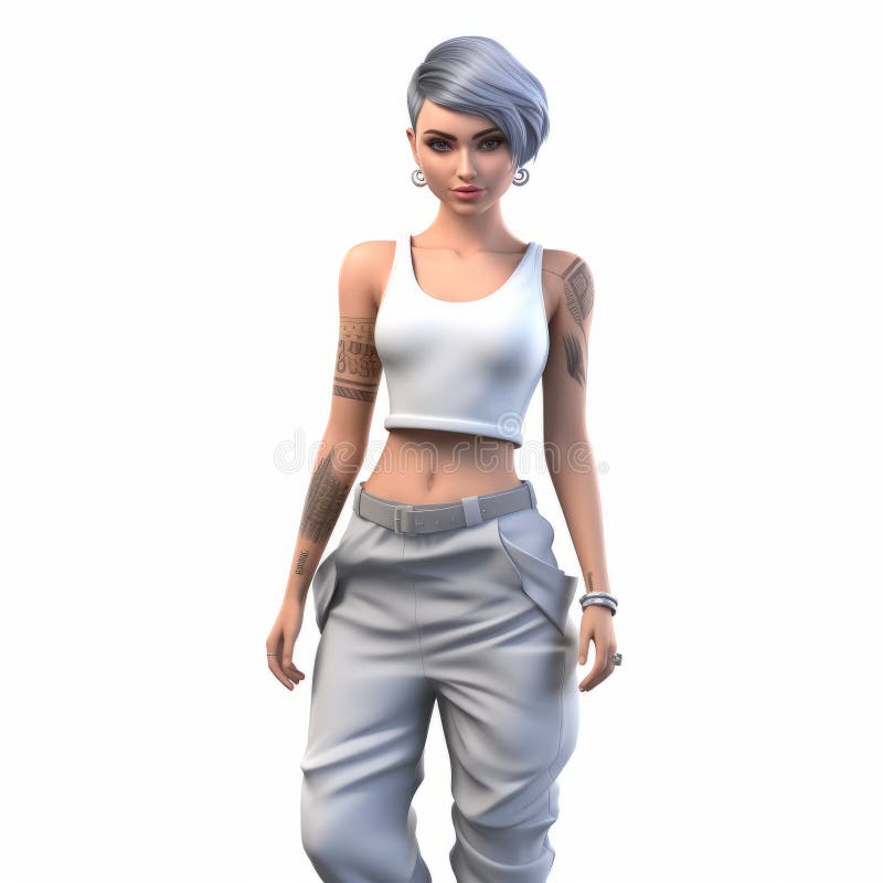 3d Cartoon Female Character With Undercut Hairstyle On White Background