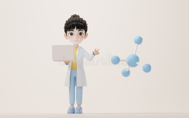 3D Cartoon Female Researcher Explain the Molecule, 3d Rendering Stock ...