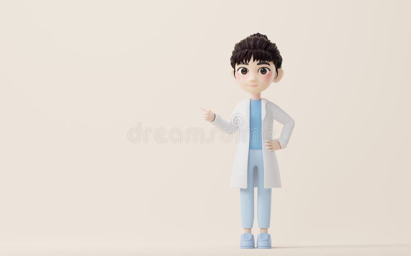 3D Cartoon Female Researcher, 3d Rendering Stock Illustration ...
