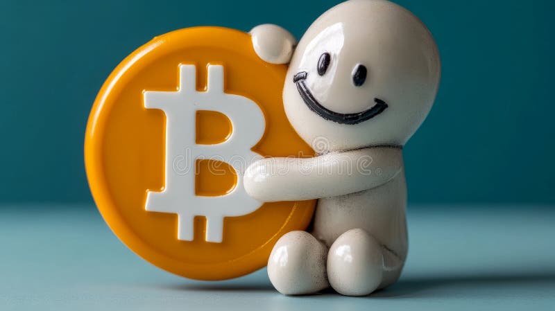 3D Cartoon Figure Hugging a Bitcoin Symbol. Stock Image - Image of ...