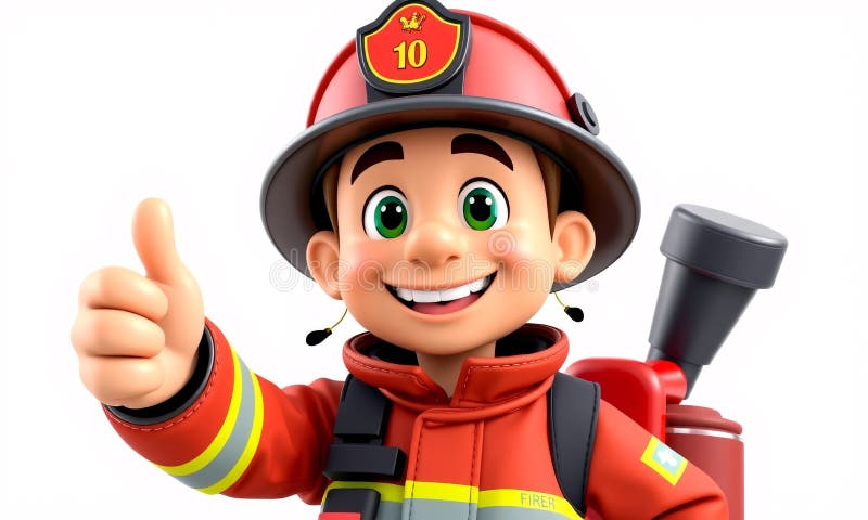 A 3D Cartoon Firefighter Character Giving a Thumbs-up Gesture Stock ...