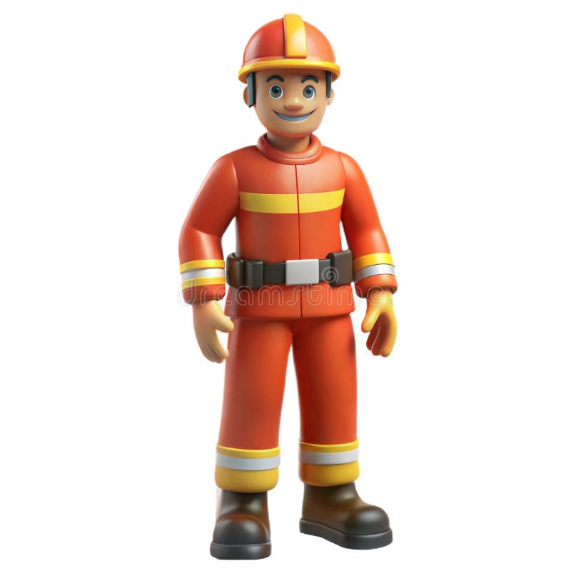 3D Cartoon Fireman stock illustration. Illustration of white - 354931332