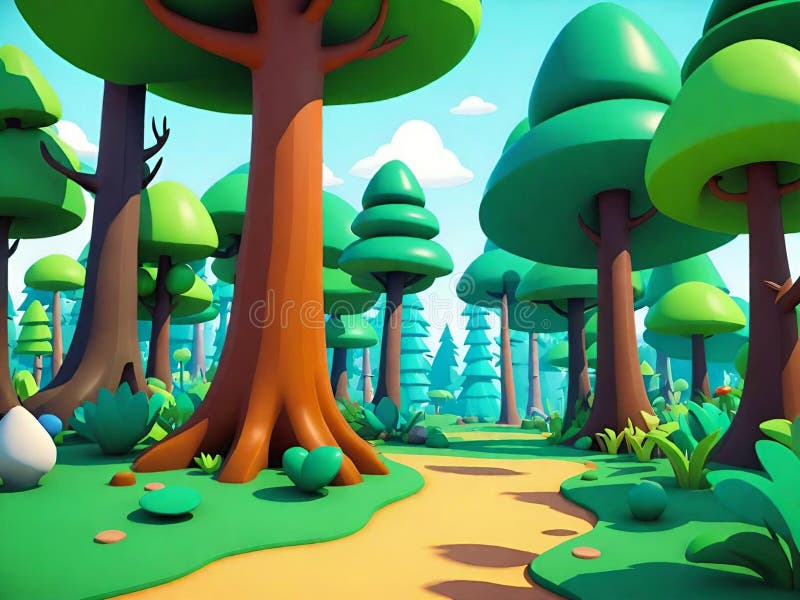 3d Cartoon Forest and Trees Stock Illustration - Illustration of blue ...