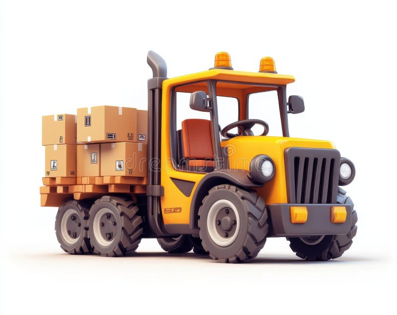 3D Cartoon Forklift Carrying Boxes in a Warehouse Setting Stock Image ...