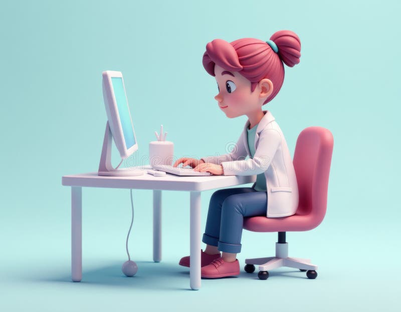 Cartoon Girl Working Computer Stock Illustrations – 10,224 Cartoon Girl ...
