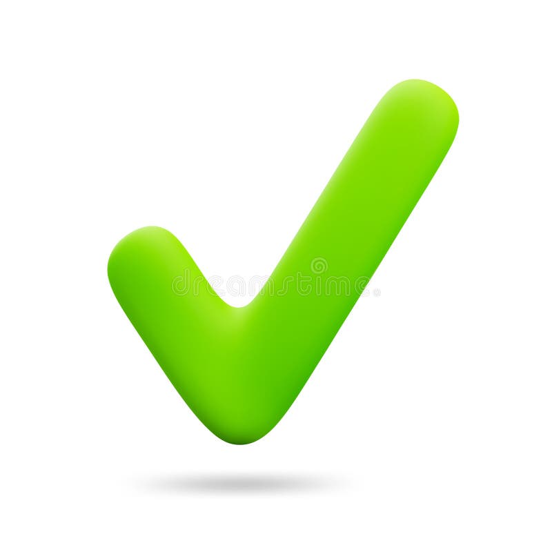 3D Cartoon Green Check Mark Isolated on White Background. Design ...