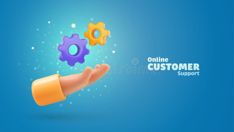 3d Cartoon Hand Holding Cog Wheels Vector Illustration. Customer ...