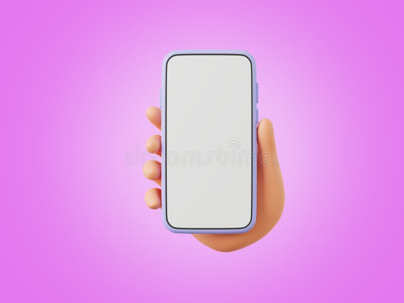 3D Cartoon Hand Holding Smartphone, on Pink Background Stock ... 3D Cartoon Hand Holding Smartphone, on Pink Background Stock ...
