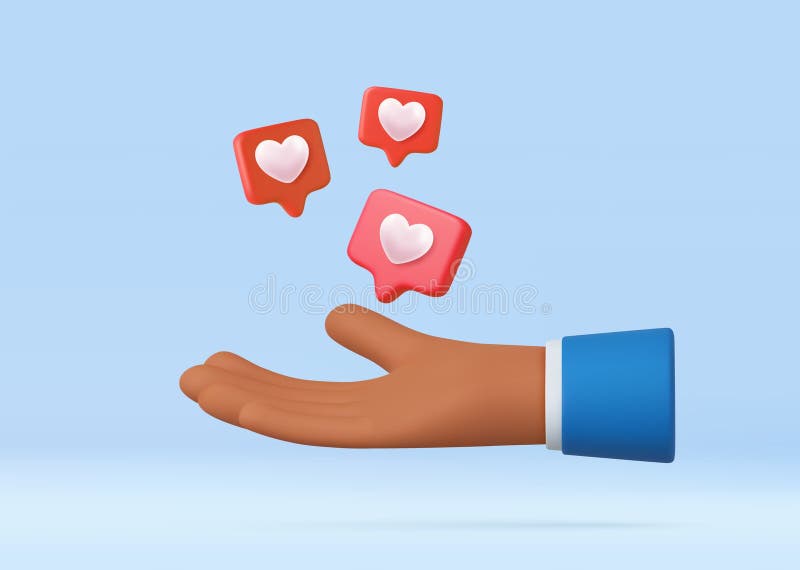 3d Cartoon Hand Like Heart Icon On A Red Pin Stock Vector Illustration Of Render Care 315149353