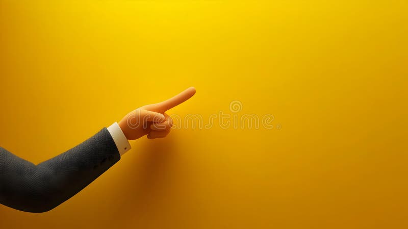 3D Cartoon Hand Pointing Right on Yellow Background Illustration Stock ...