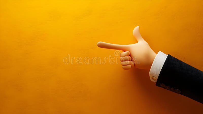 3D Cartoon Hand Pointing Right on Yellow Background Illustration Stock ...