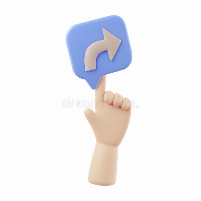 3D Cartoon Hand Pointing at Speech Bubble with Blue Arrow Symbol for ...