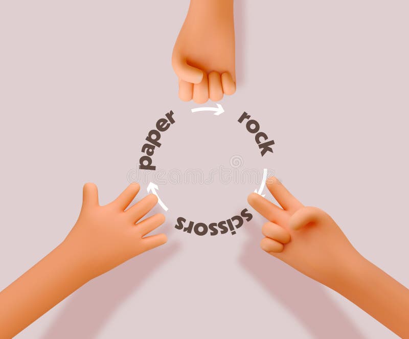 3d Cartoon Hands Playing Rock Paper Scissors Game Vector Illustration ...
