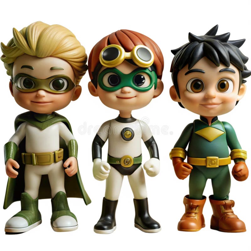 3D Cartoon Heroes Isolated on White Background Stock Illustration ...