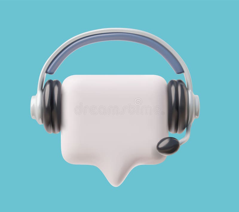 3D Cartoon Icon Featuring Headphone and Speech Bubble for Call Center ...