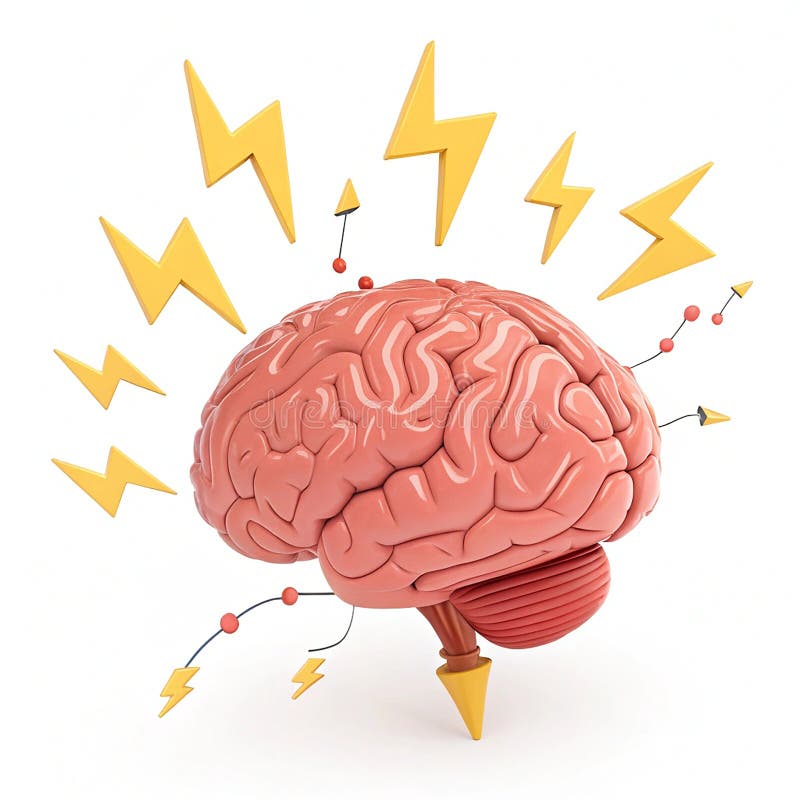 Brain with Thunderbolt Flashes 3D Vector Stock Illustration ...