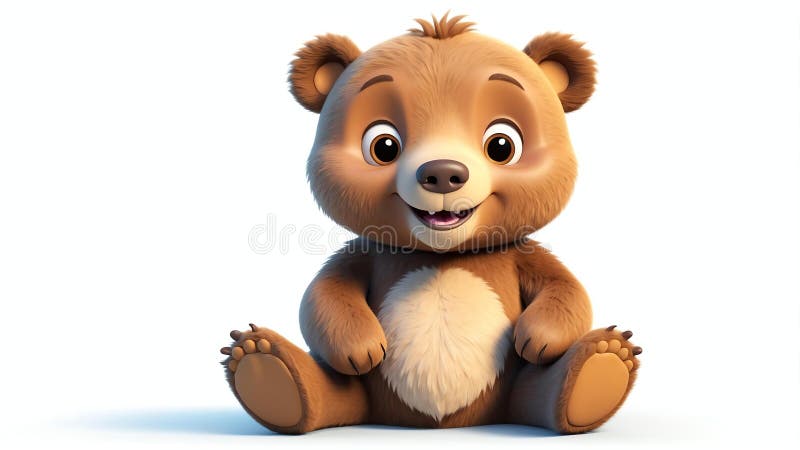 3d Cartoon Image of a Cute Happy Bear Isolated on Whit Ai Generated ...