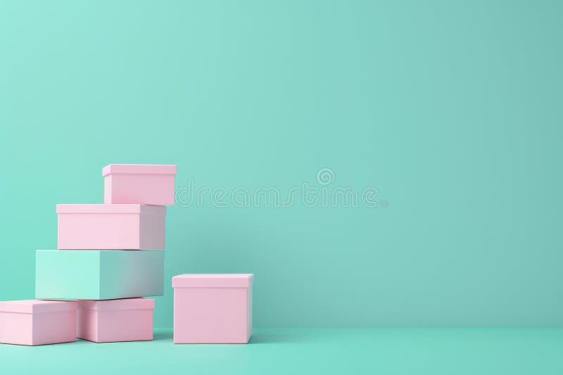 3D Cartoon Image of Empty Stacked Boxes in Pastel Colors - Design for ...