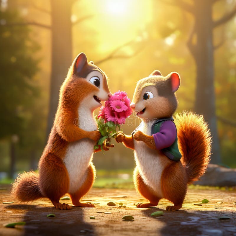 Cartoon Squirrels in Love. Generated Image. Stock Illustration ...