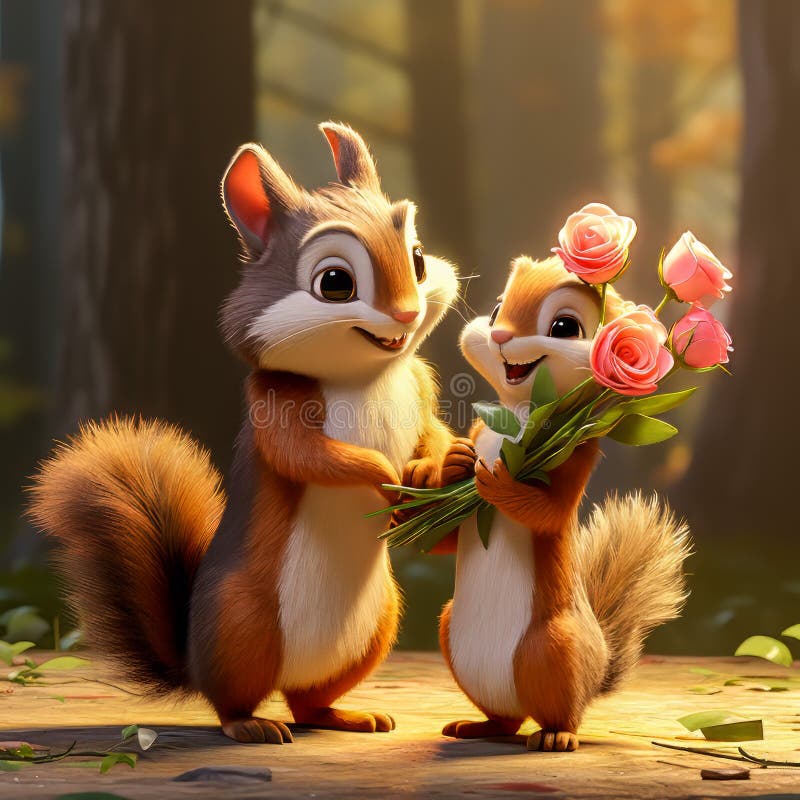 Cartoon Squirrels in Love. Generated Image. Stock Illustration - Illustration of couple ...