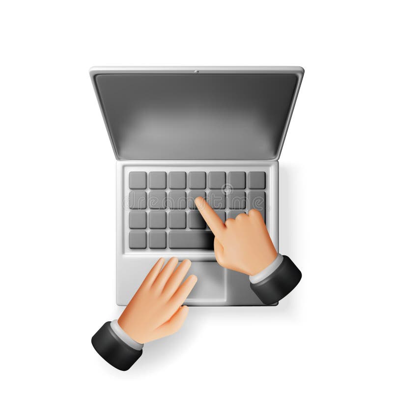 3D Cartoon Laptop Computer and Hands Stock Vector - Illustration of ...